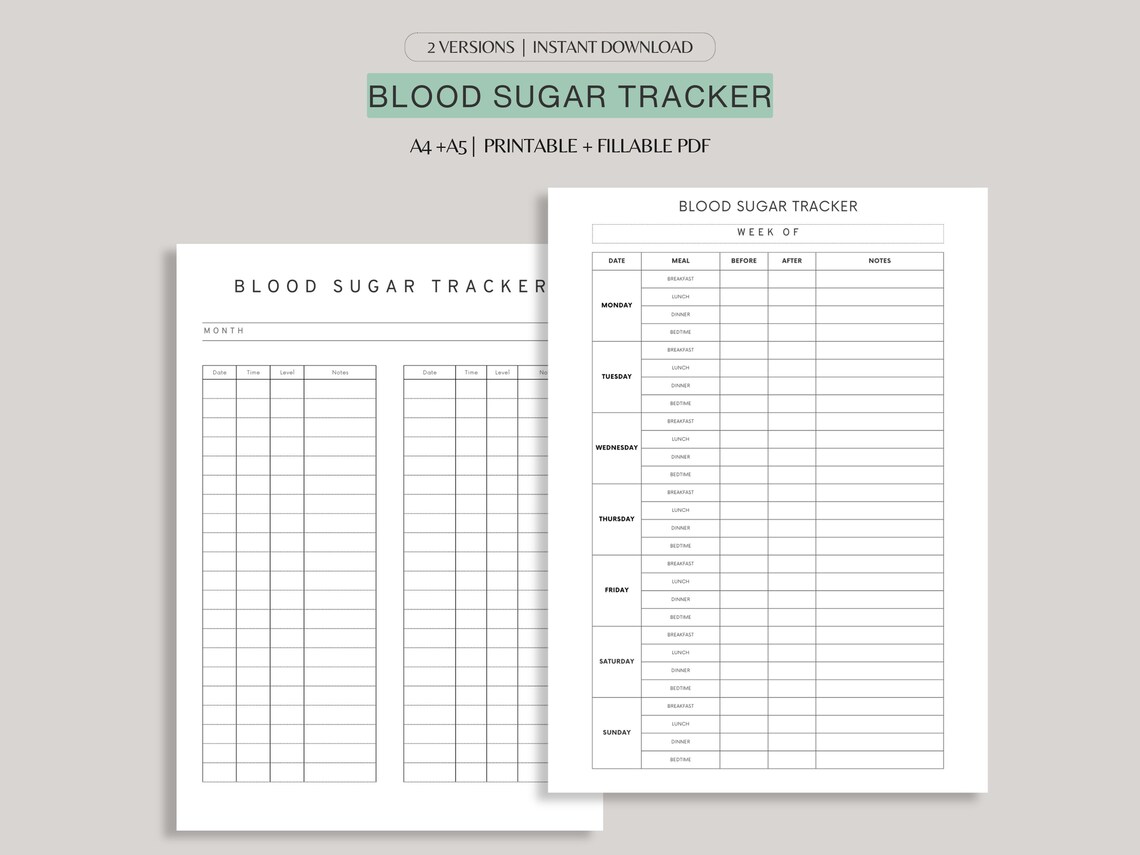 Blood Sugar Log Printable - Blood Sugar Reading Tracker - Blood Glucose ...