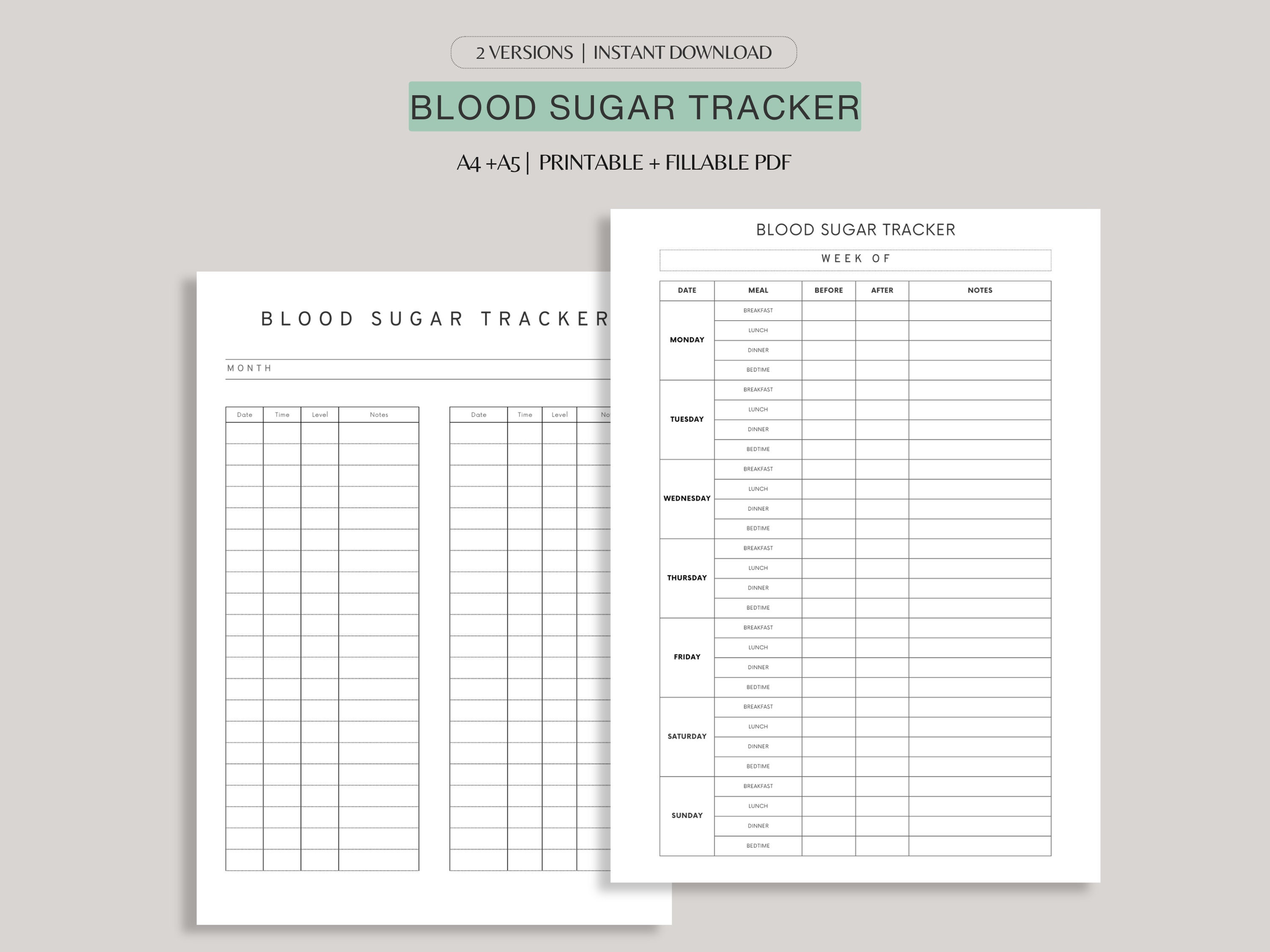 Blood Sugar Log Printable - Blood Sugar Reading Tracker - Blood Glucose ...