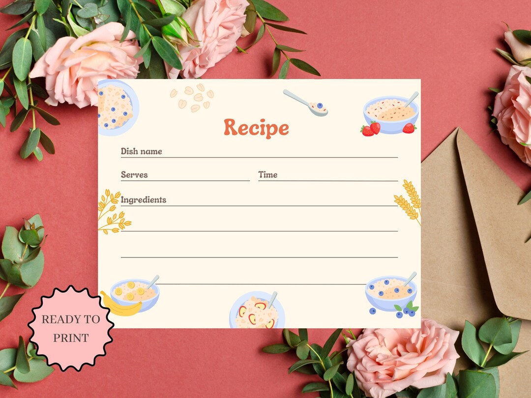 Printable Recipe Sheet Template, Recipe Book Template, Digital Recipe ...