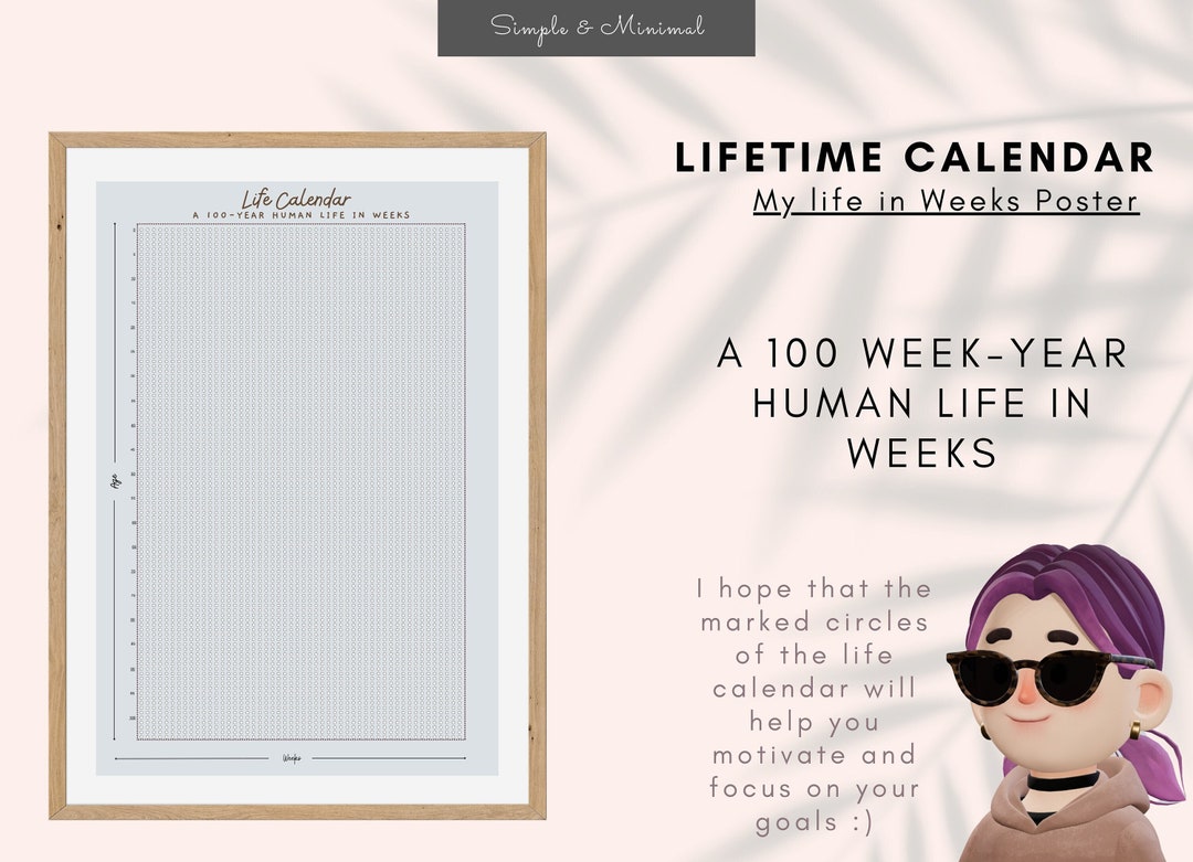 Life Calendar / A 100-week-year Human Life in Weeks / Printable Digital ...