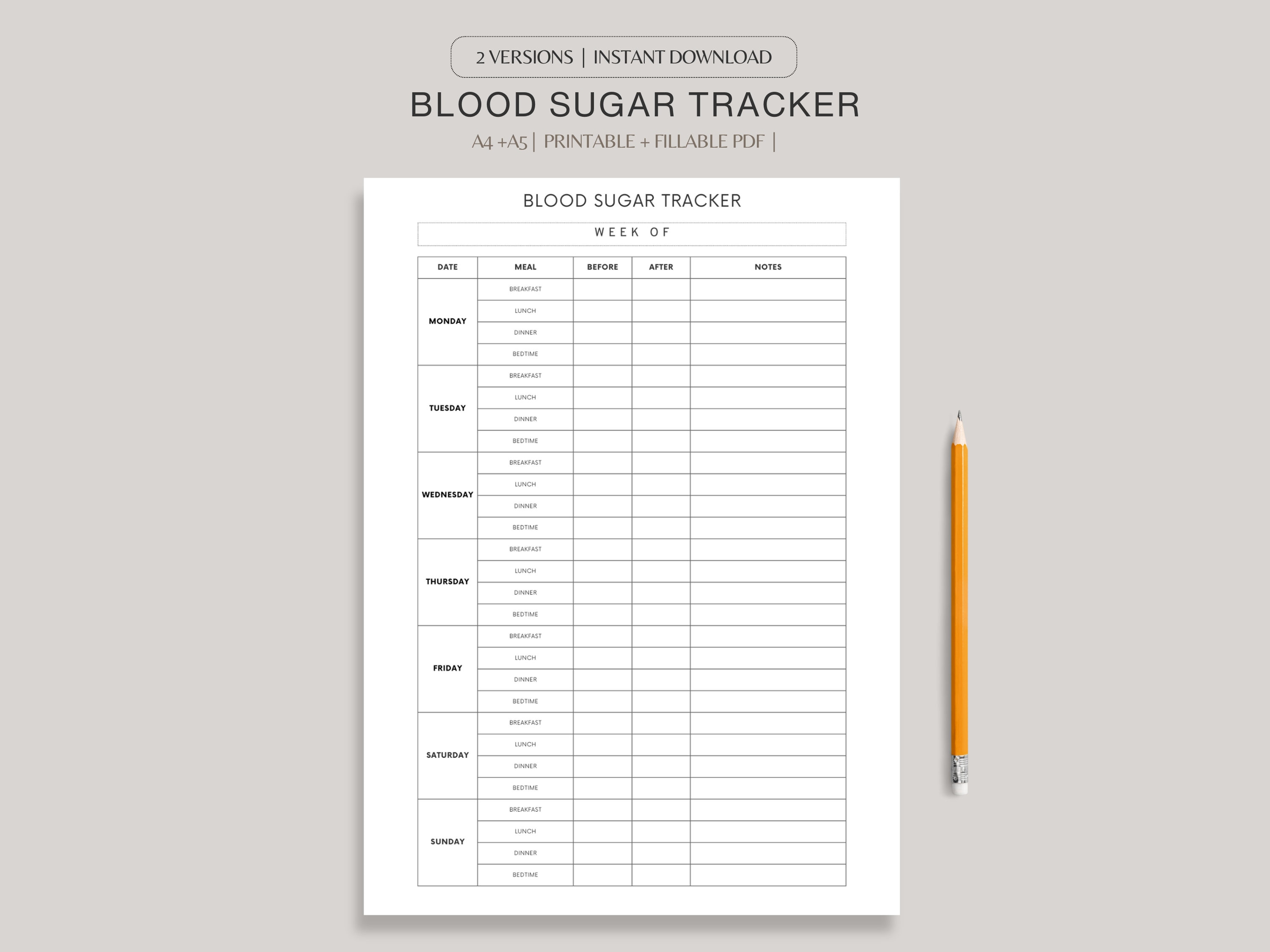 Blood Sugar Log Printable - Blood Sugar Reading Tracker - Blood Glucose ...