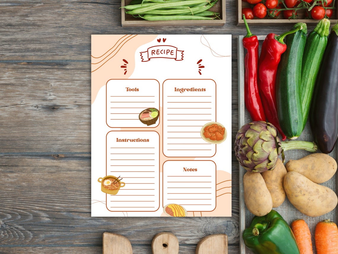 Printable Recipe Sheet Template, Recipe Book Template, Digital Recipe ...