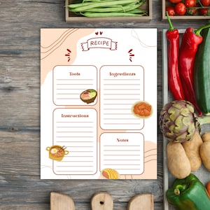 Printable Recipe Sheet Template, Recipe Book Template, Digital Recipe ...