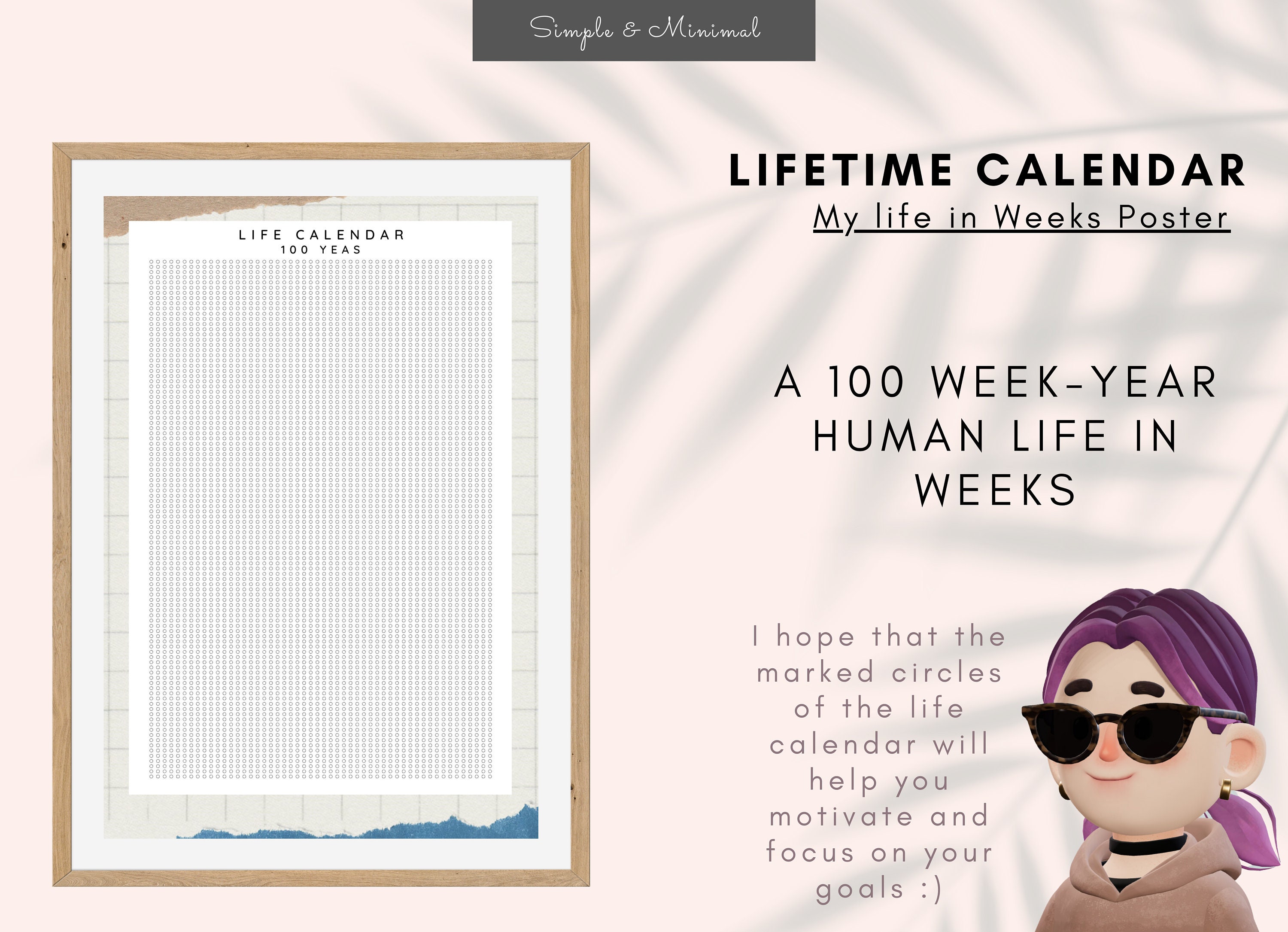Life Calendar / A 100-week-year Human Life in Weeks / Printable Digital ...