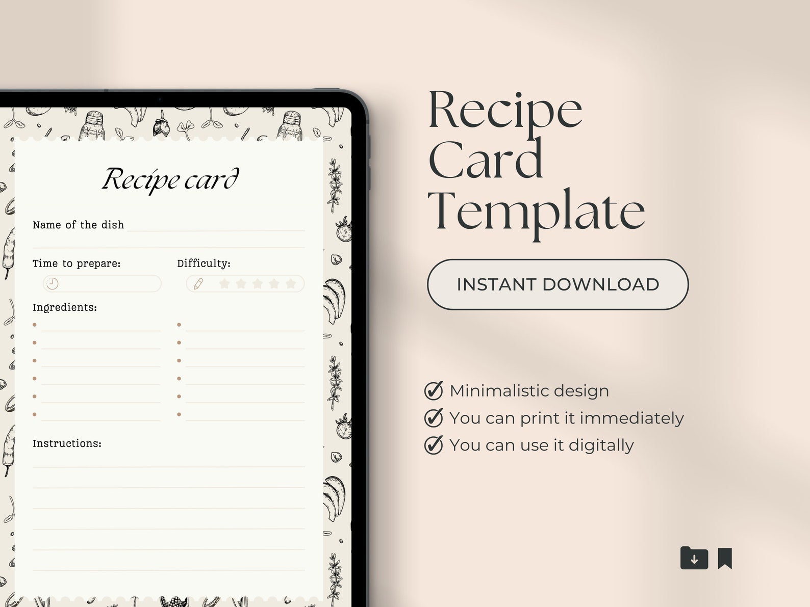 Printable Recipe Sheet Template Recipe Book Template Digital - Etsy