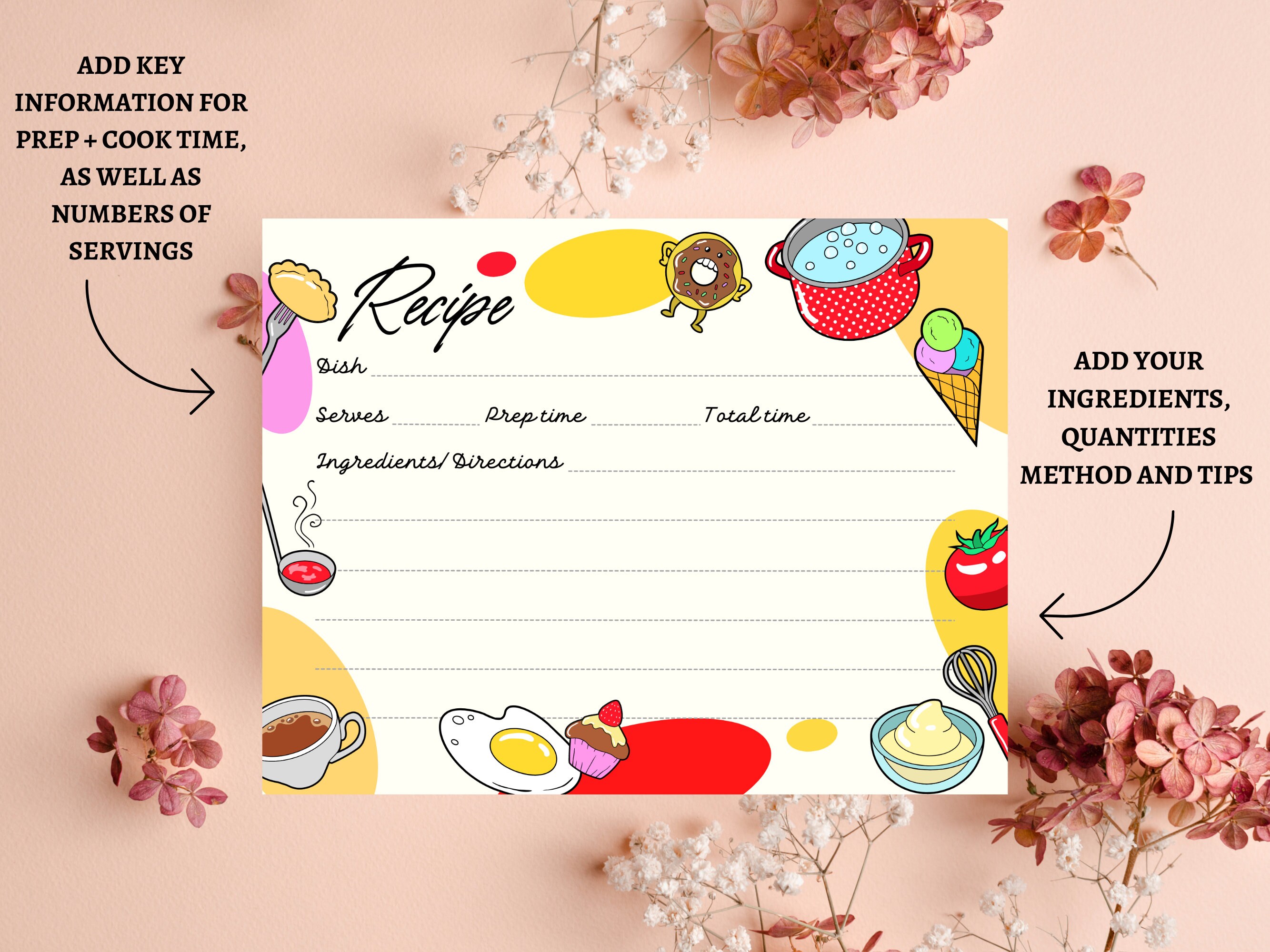 Printable Recipe Sheet Template, Recipe Book Template, Digital Recipe ...