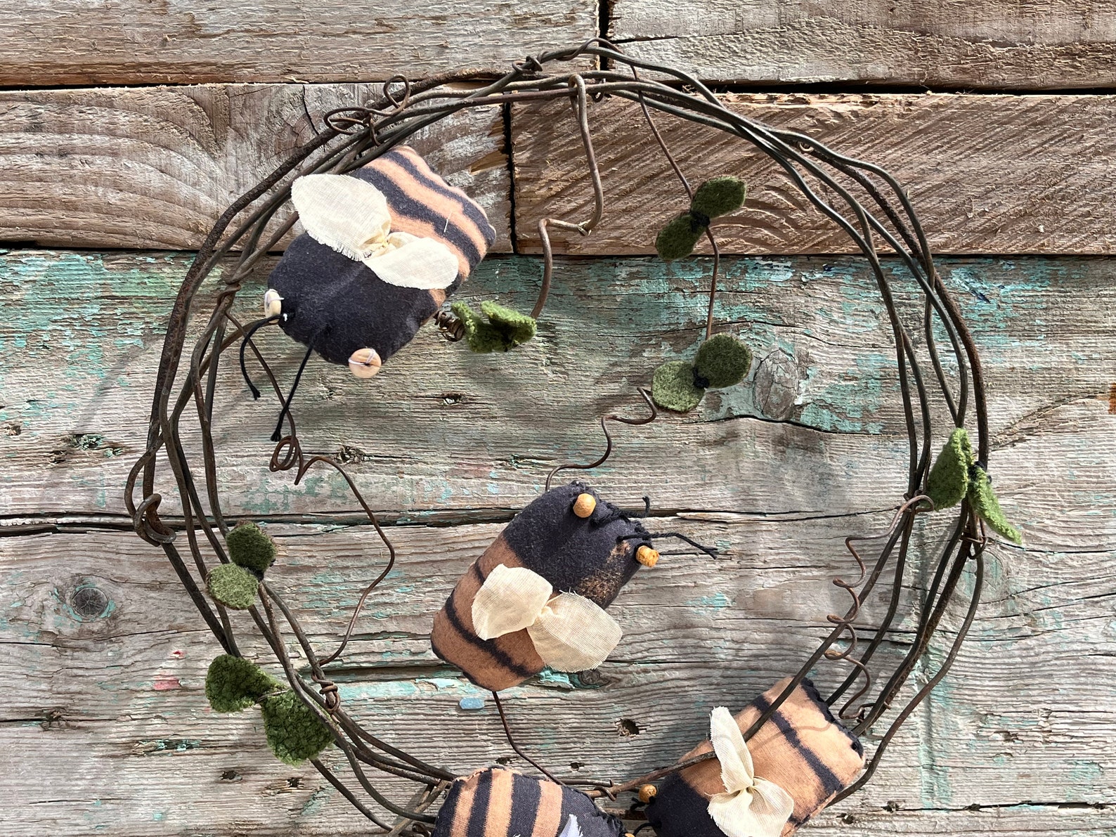 Mini Bees Hand Sewn Rag Doll Wire Wreath / Bee Animal Art Doll - Etsy