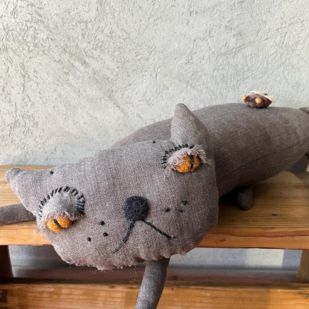 Lying Grey Cat Rag Doll With Pesky Fly, Handmade Gift for Cat Lovers - Etsy
