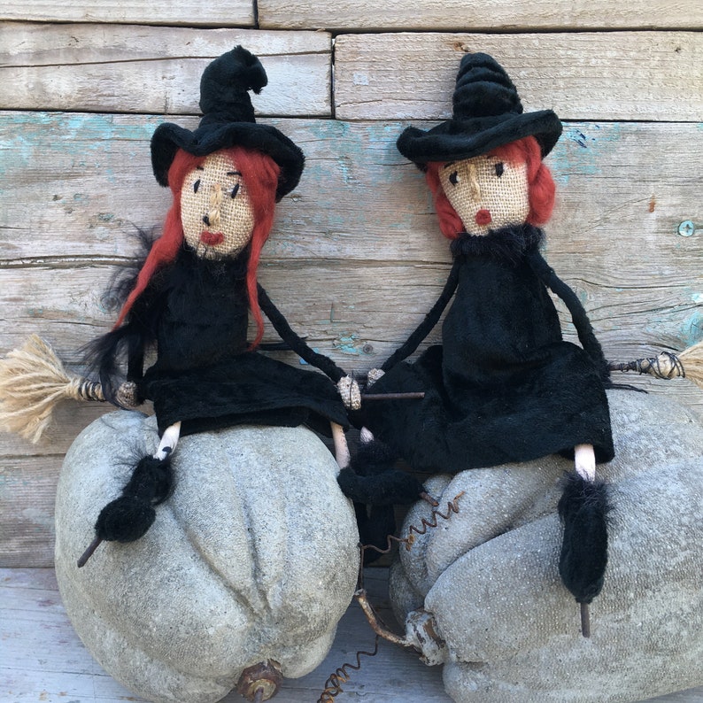 Handmade Hanging Witches on a Magic Broom, Handmade Witches, Fabric ...