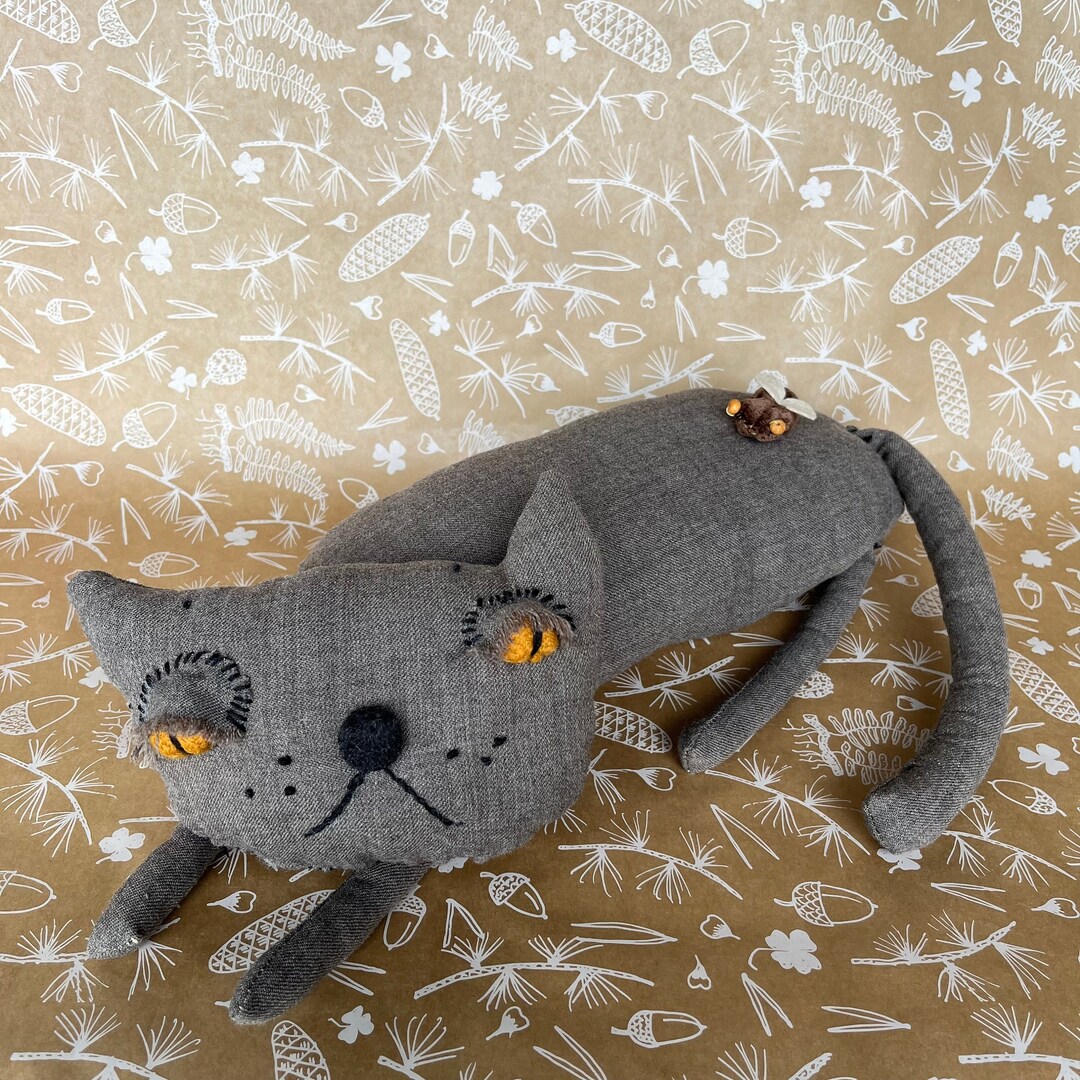 Handmade Lying Cat With Pesky Fly, Rag Doll, Cat With Orange Eyes - Etsy