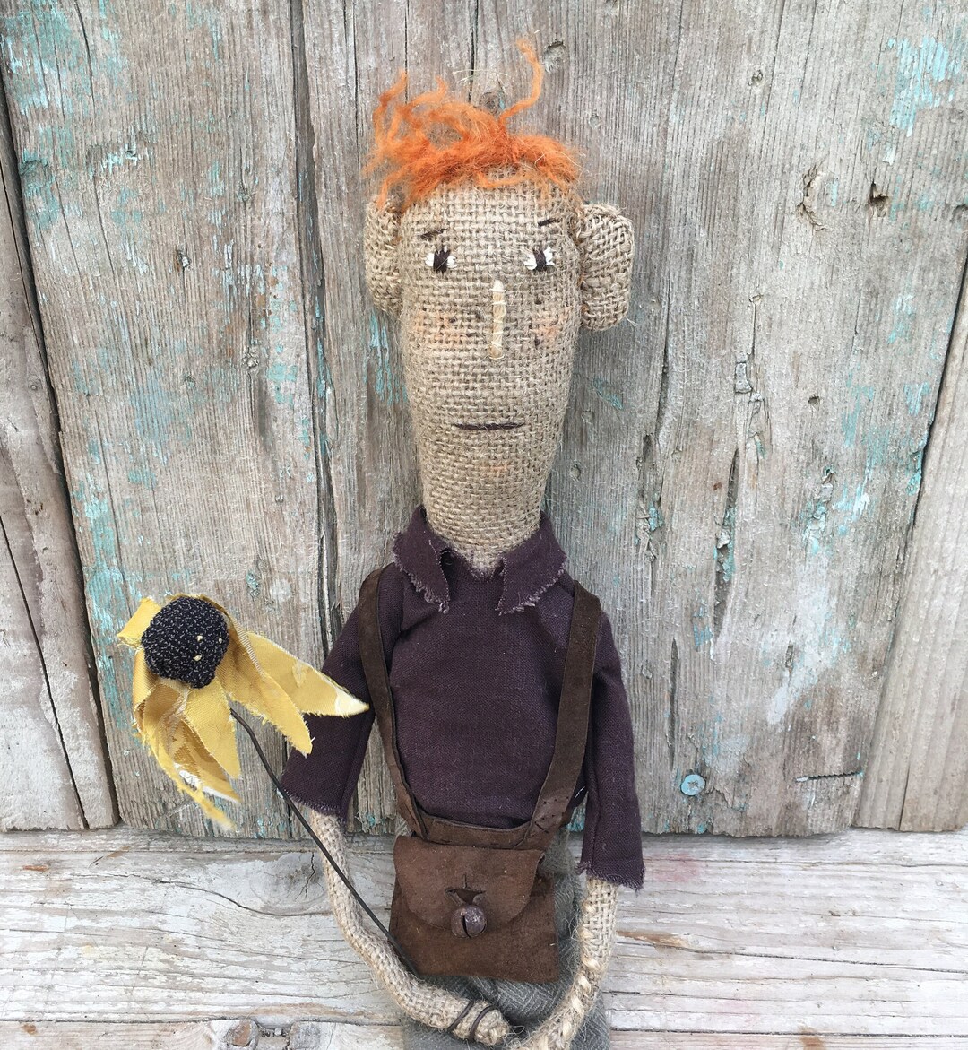 Handcraft Boy Rag Doll, Fabric Boy With Sunflower, Art Doll, Rag Doll ...