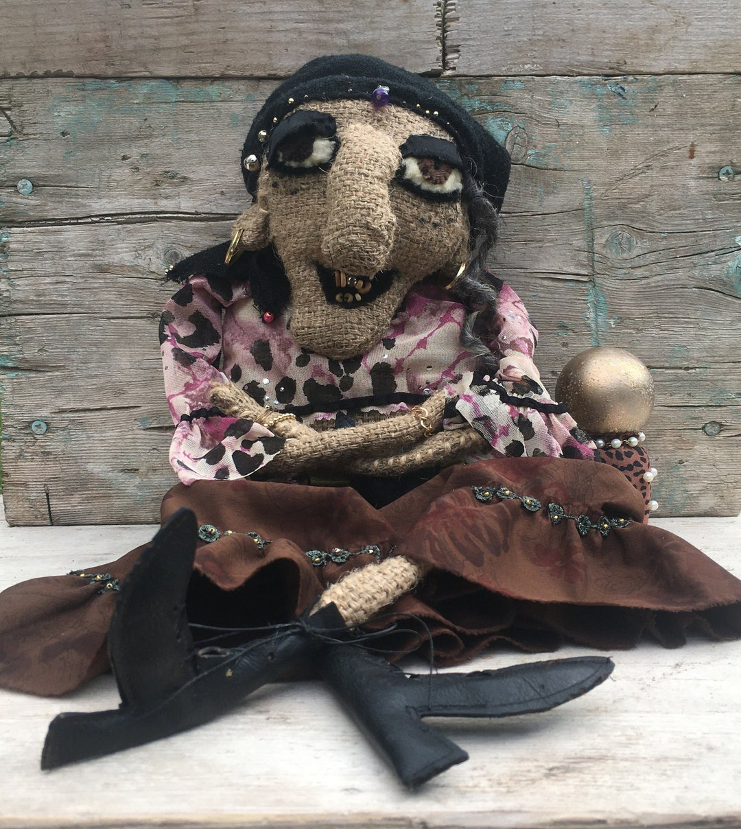 Fortune Teller Rag Doll, Gypsy Doll, Halloween Rag Doll With crystal ...