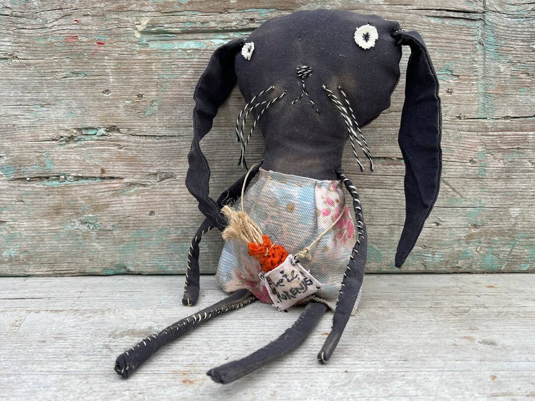 Bunny Zinka With Carrot Handmade Rag Doll / Handsewn Upcycled Fabric ...