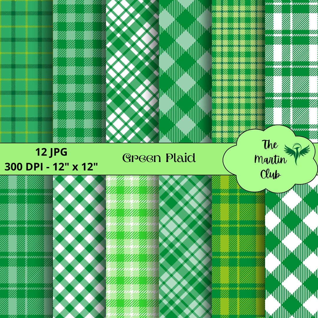 Green Plaid Background Digital Papers Green Buffalo Digital Scrapbook ...
