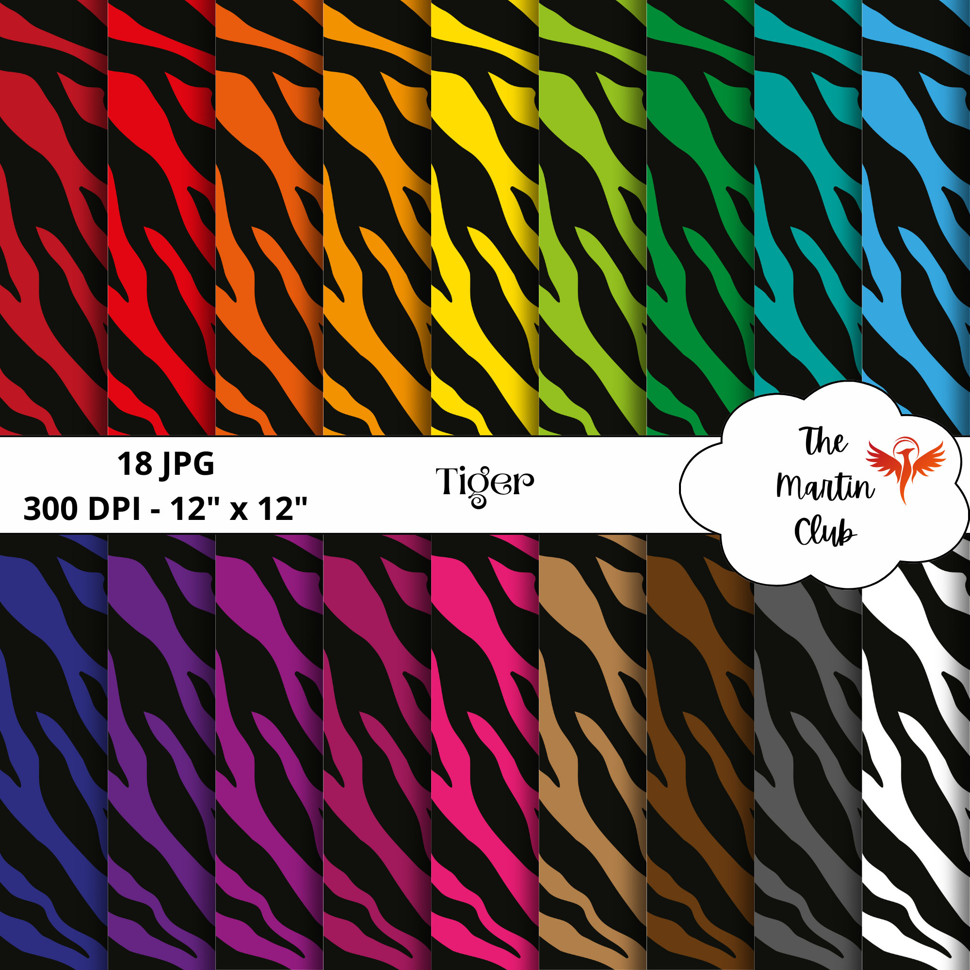 Tiger Print Background Digital Papers Rainbow Black Tiger Scrapbook ...