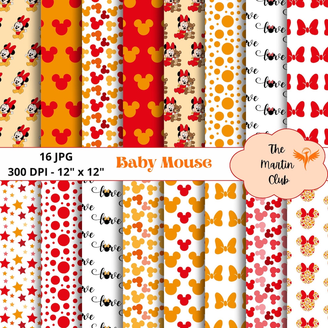 Baby Minnie Mouse Background Digital Papers Red Orange Baby Mouse ...
