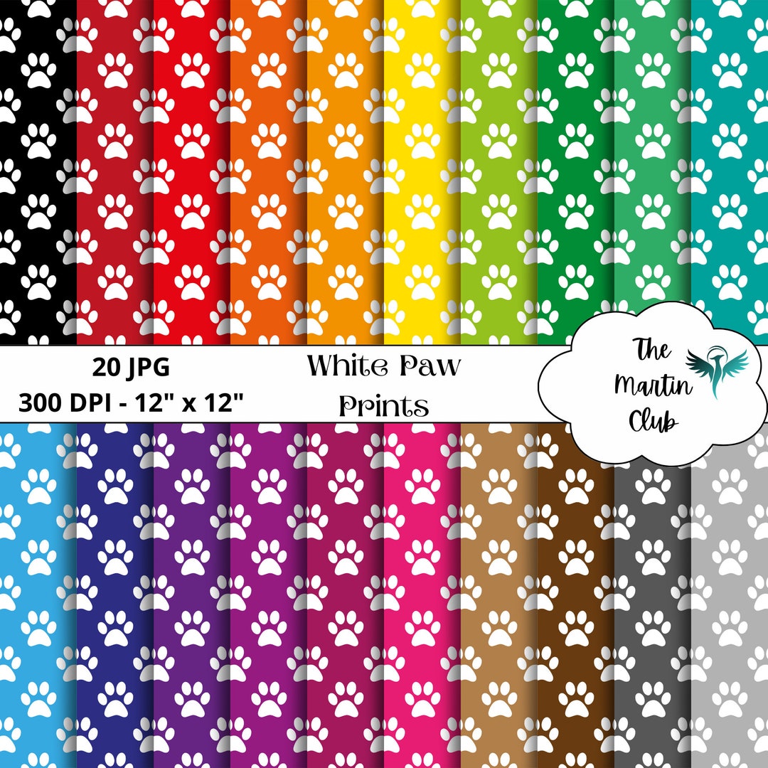 White Paw Prints Background Digital Papers Rainbow Paw Prints Digital ...