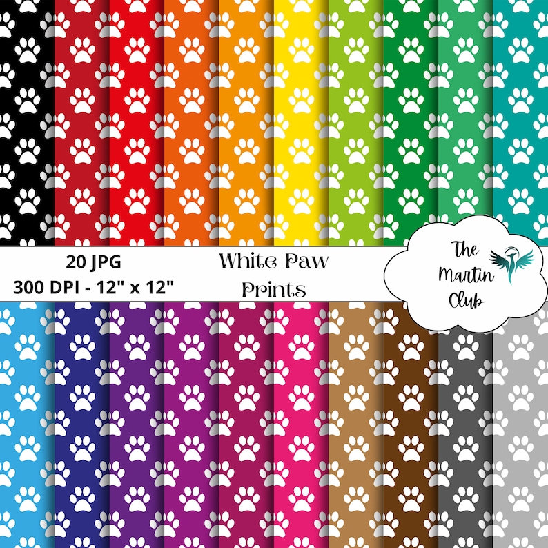 White Paw Prints Background Digital Papers Rainbow Paw Prints Digital ...