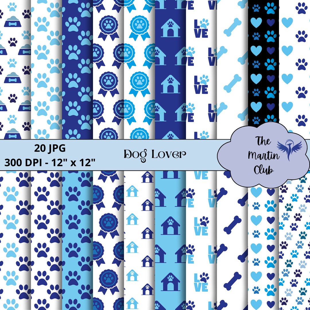 Dog Lover Background Digital Papers Blue Light Blue Dog Lover Digital ...
