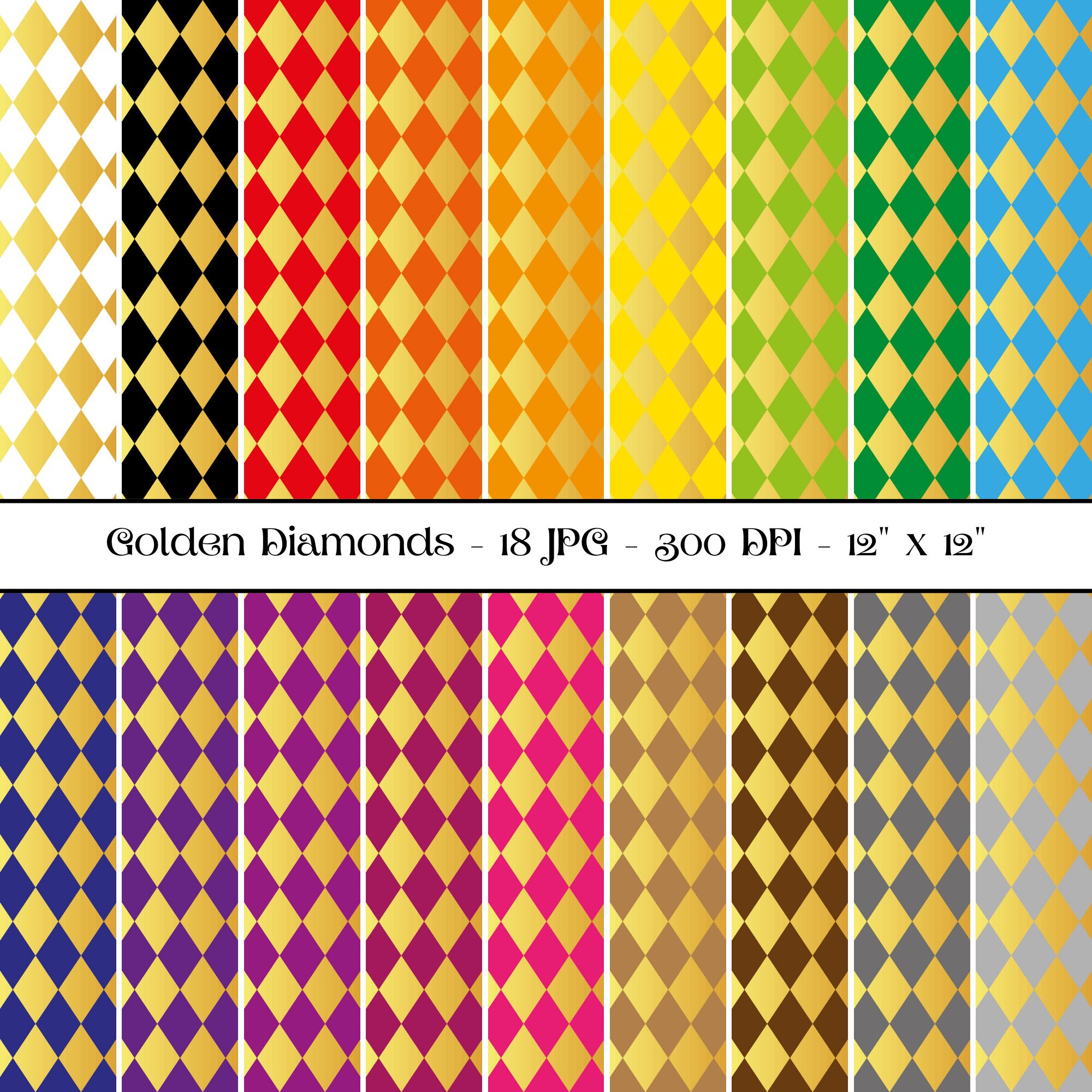 Golden Diamonds Background Digital Papers Argyle Scrapbook - Etsy