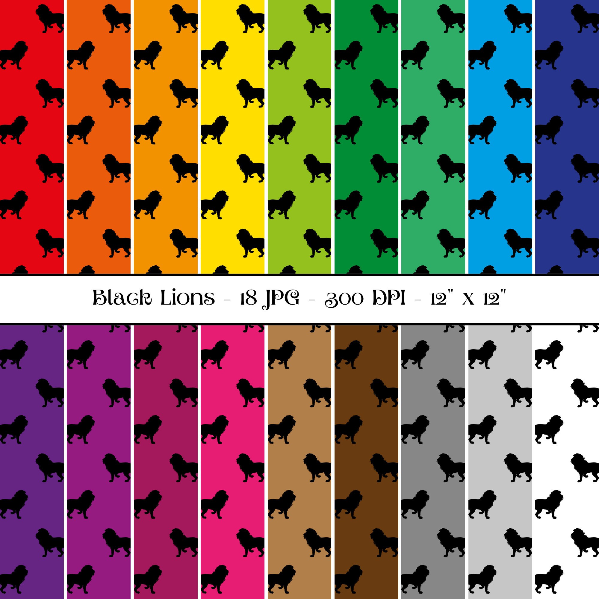 Black Lions Background Digital Papers Rainbow Lions Scrapbook - Etsy