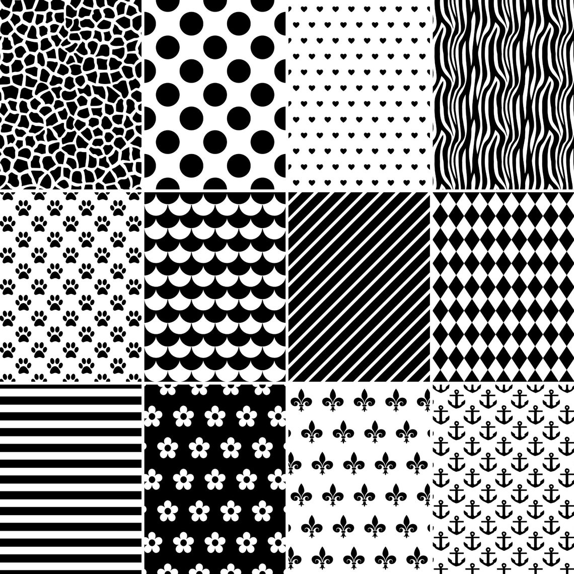 Black White Digital Papers Black White Pattern Scrapbook - Digital ...