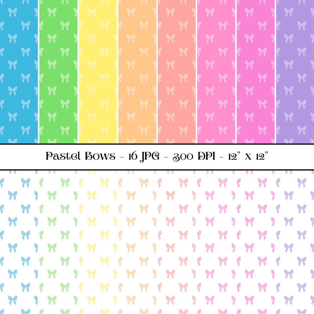 Pastel Bows Digital Paper Background Rainbow White Ribbon - Etsy