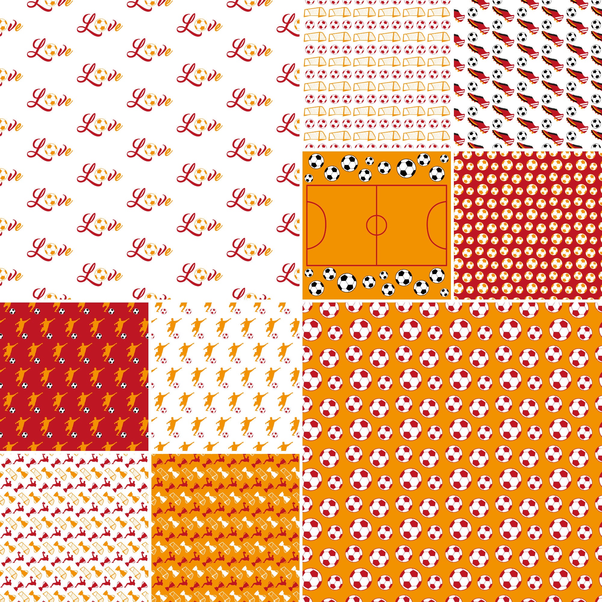 Soccer Digital Papers Background Burgundy Orange Football Sport ...
