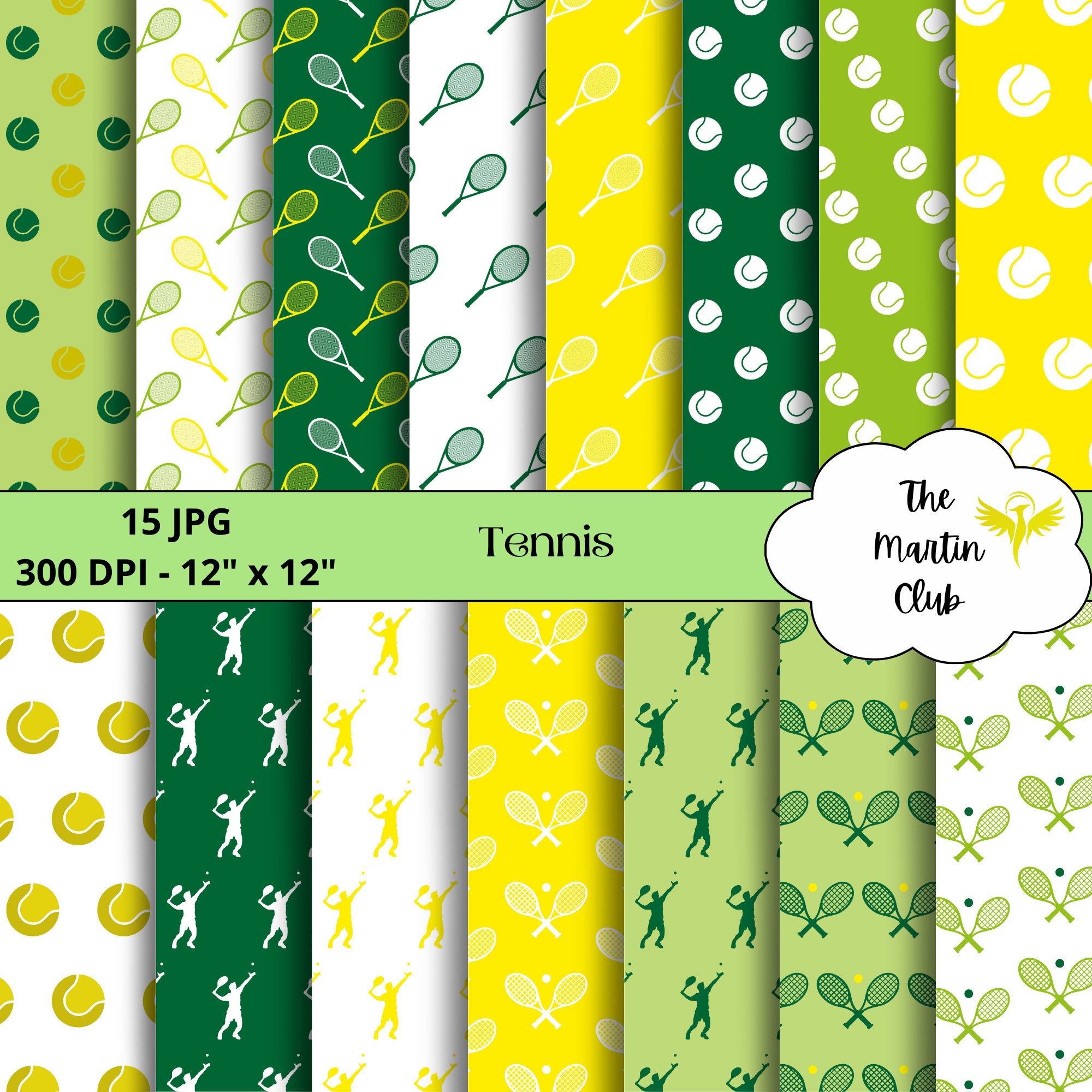 Tennis Digital Papers Tennis Background Sport Scrapbook Paper Pattern ...