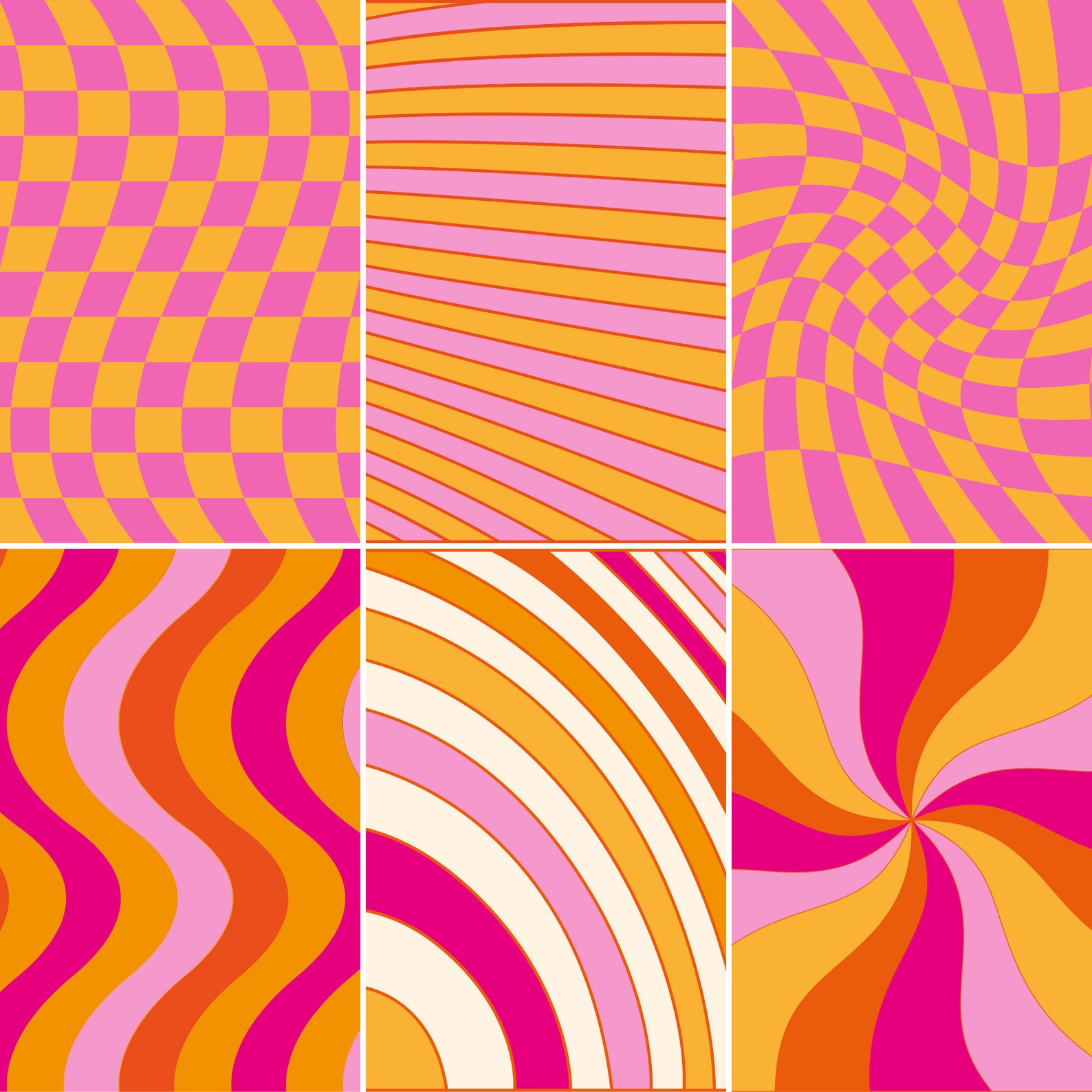 Retro Groovy Background Digital Papers Orange Pink Groovy 60' 70' Retro ...
