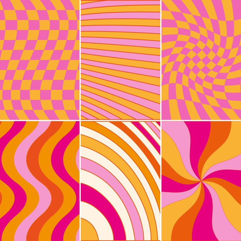 Retro Groovy Background Digital Papers Orange Pink Groovy 60' 70' Retro ...