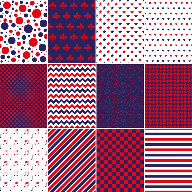 Blue Red Digital Papers Navy Red Pattern Scrapbook - Digital Download ...