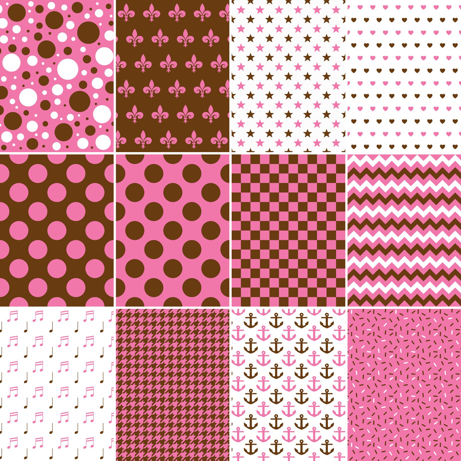 Brown Pink Digital Papers Brown Pink Pattern Scrapbook - Digital ...