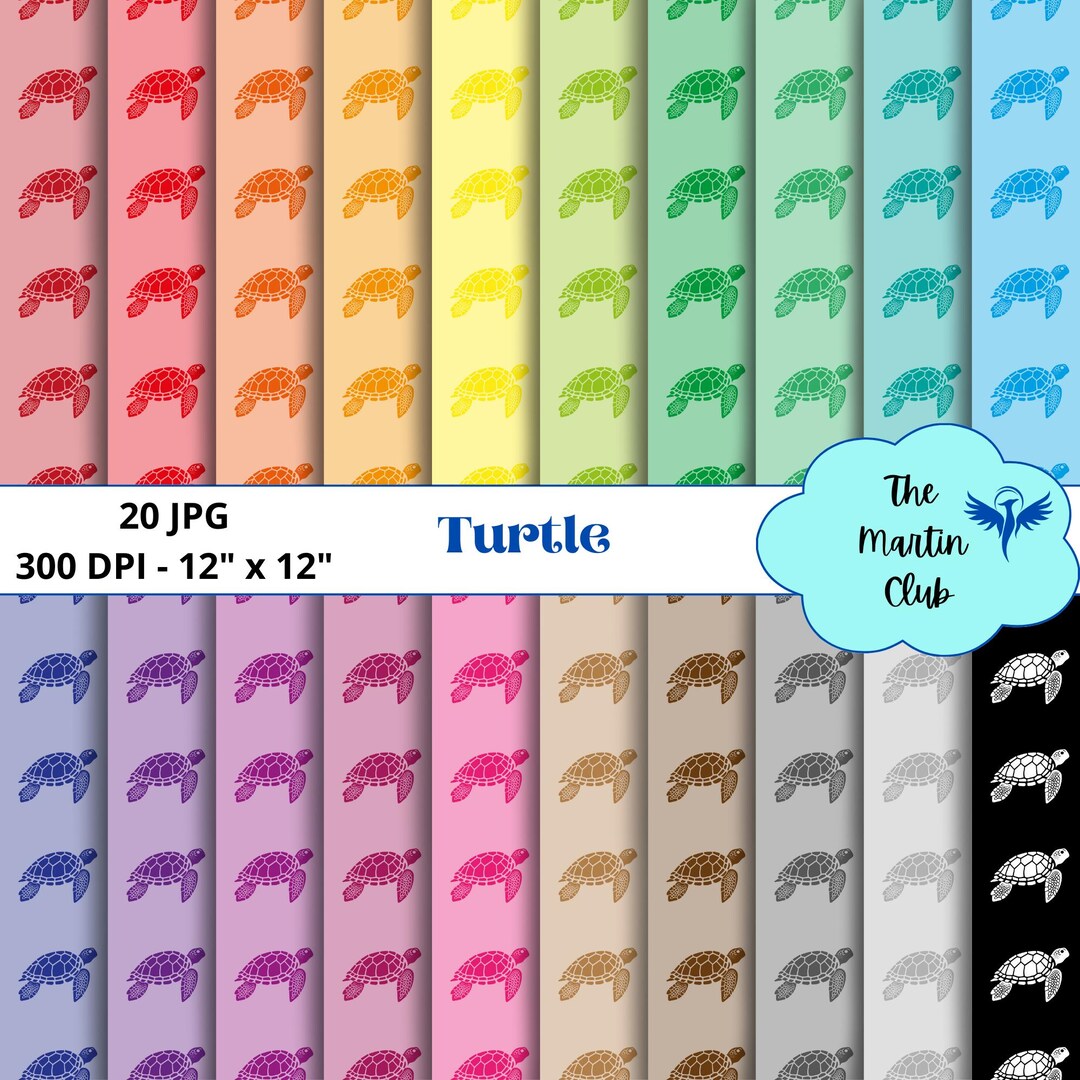 Tinted Turtles Background Digital Papers Rainbow Turtle Scrapbook Paper ...
