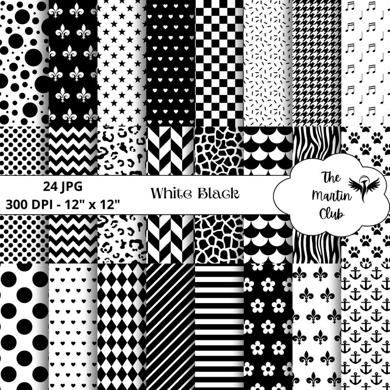 Black White Digital Papers Black White Pattern Scrapbook - Digital ...