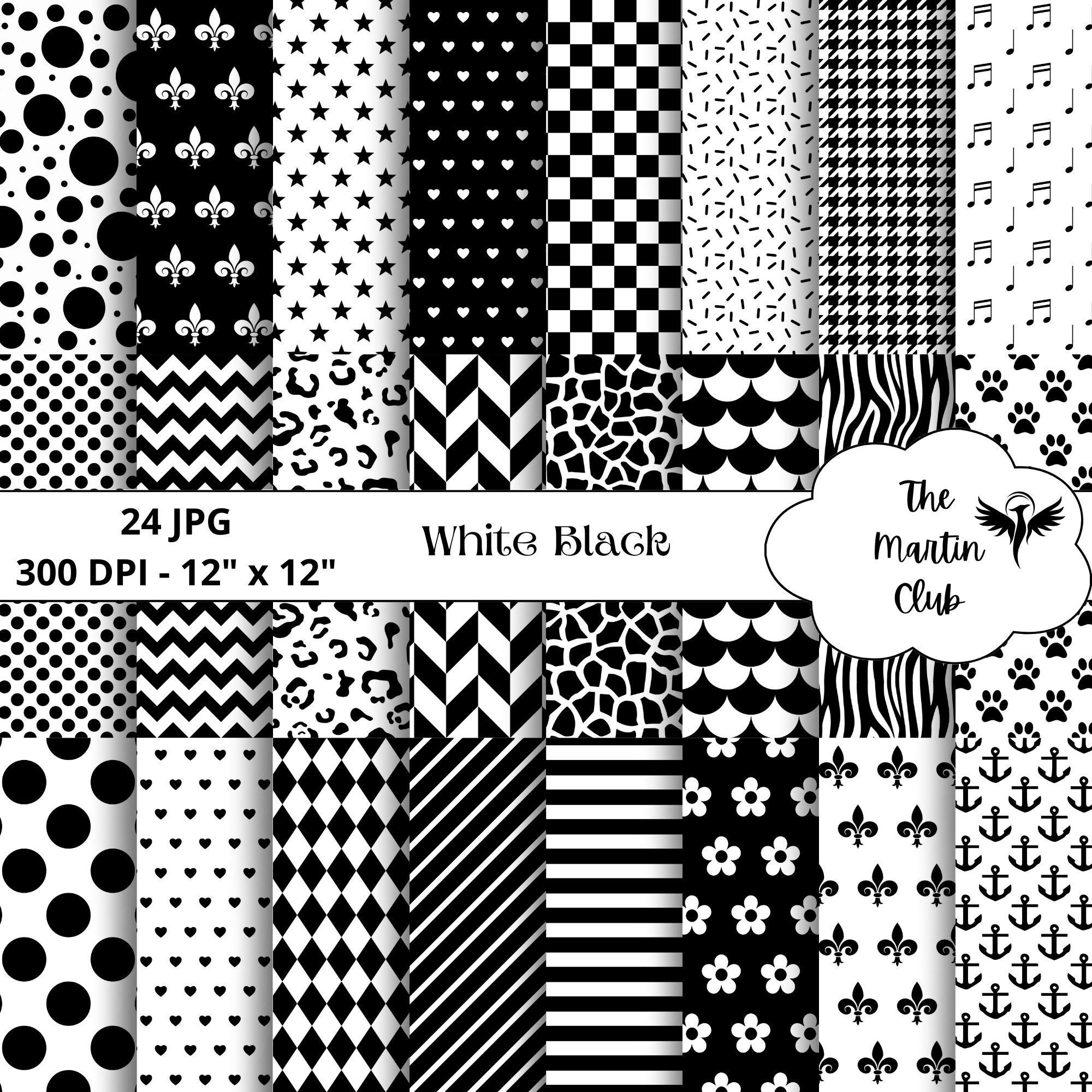 Black White Digital Papers Black White Pattern Scrapbook - Digital ...
