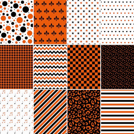 Buy 2 Get 1 Free Digital Paper Orange Black Pattern