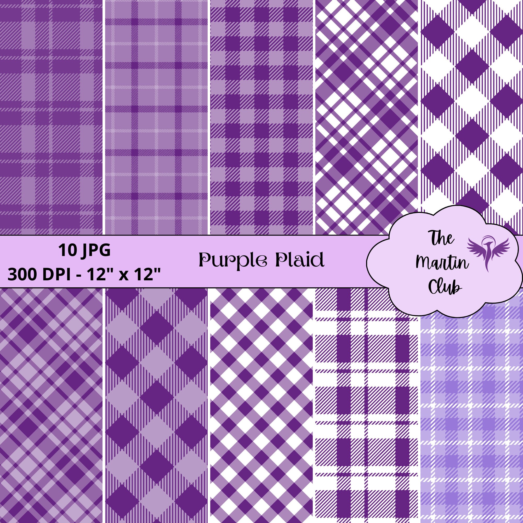 Purple Plaid Background Digital Papers Purple Buffalo Gingham Digital ...