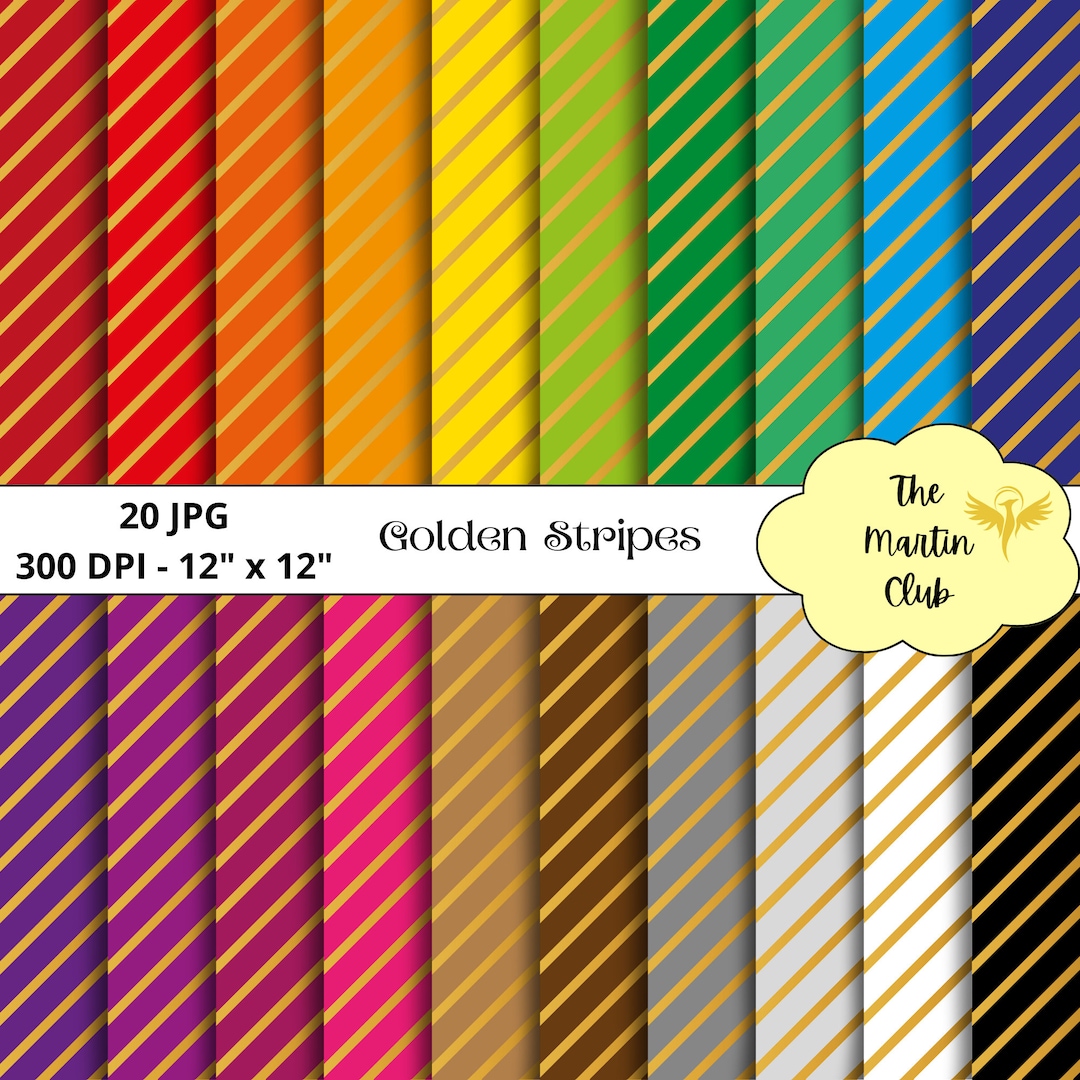 Golden Stripes Digital Paper Background Rainbow Stripes Scrapbook Paper ...