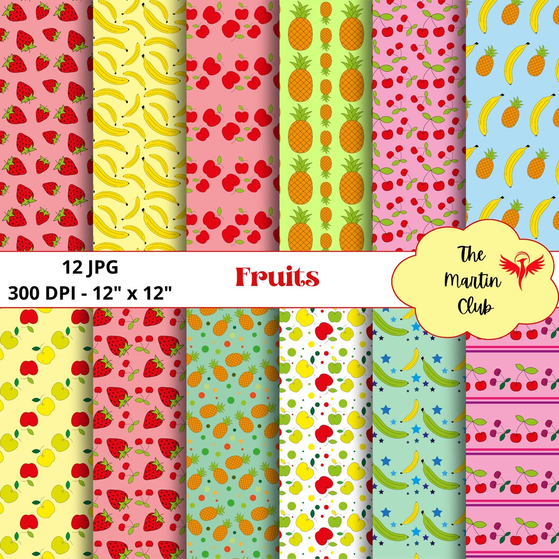 Fruits Background Digital Papers Summer Fruits Scrapbook Paper Pattern ...