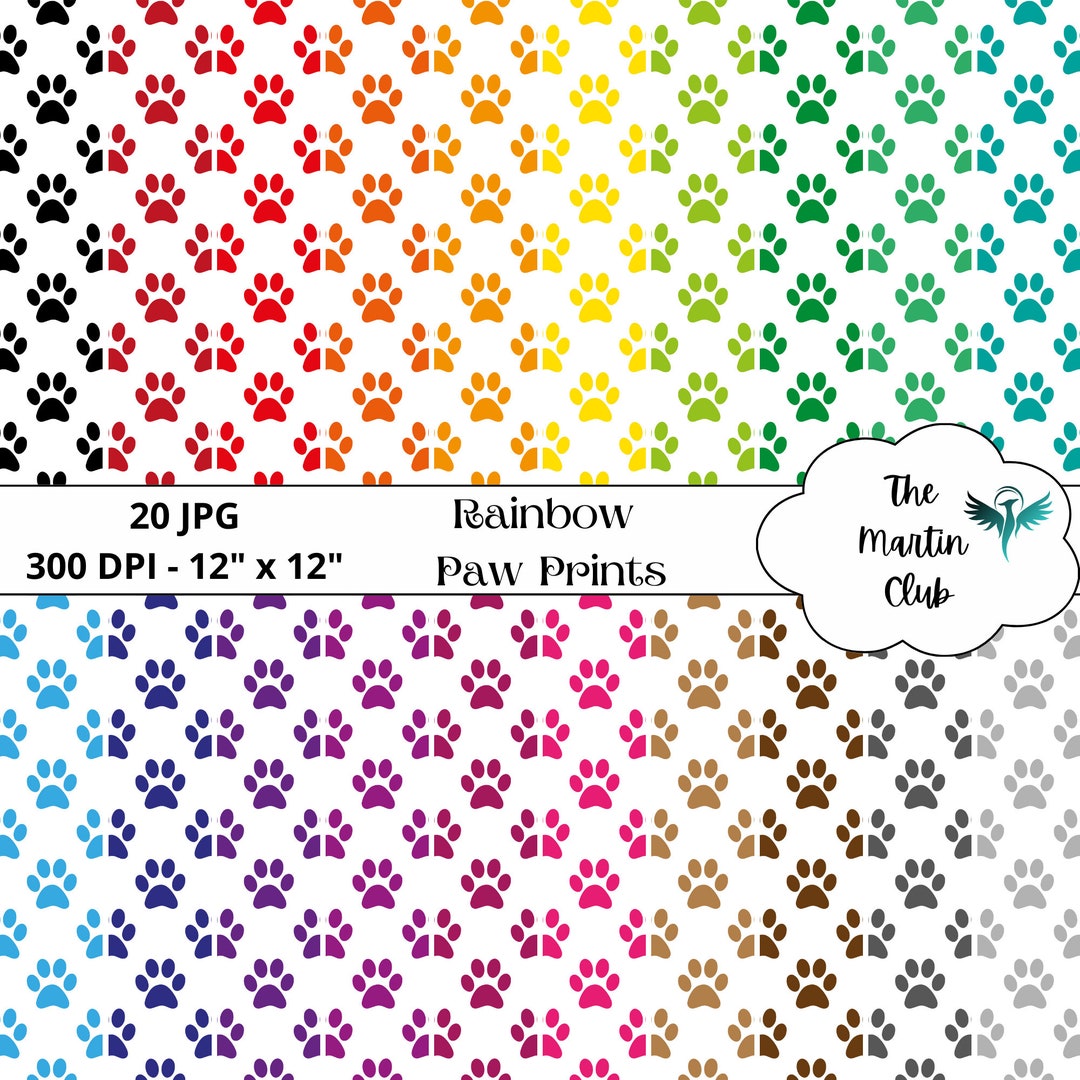 Rainbow Paw Prints Background Digital Papers Paw Prints - Etsy