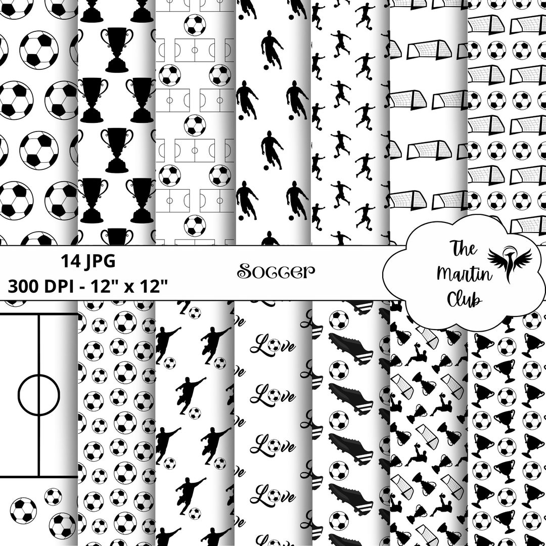 Soccer Digital Papers Background White Black Football Sport Scrapbook ...