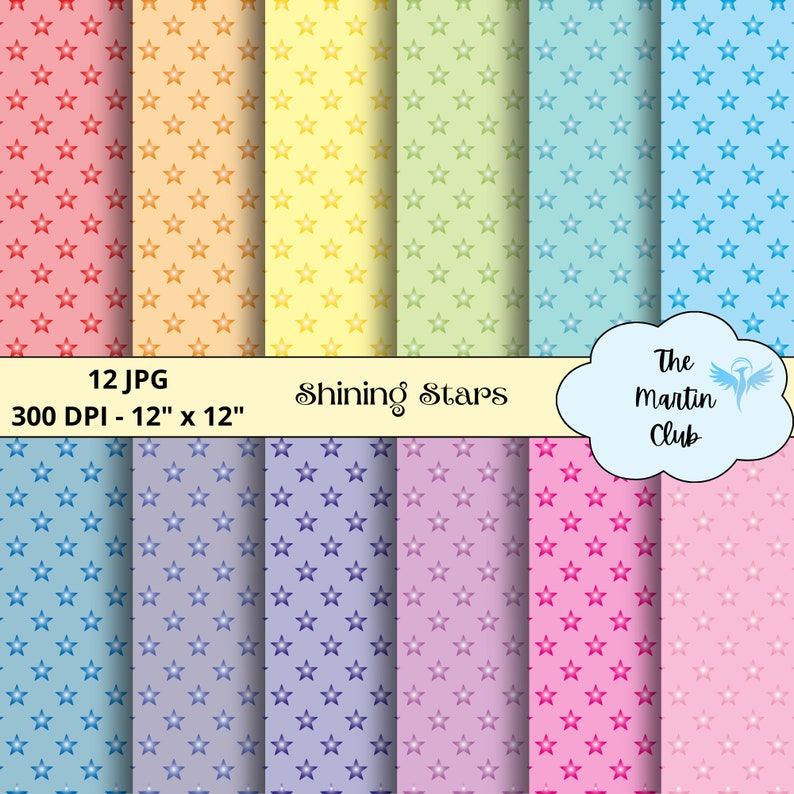 Shining Star Background Digital Papers Rainbow Star Scrapbook Pattern ...