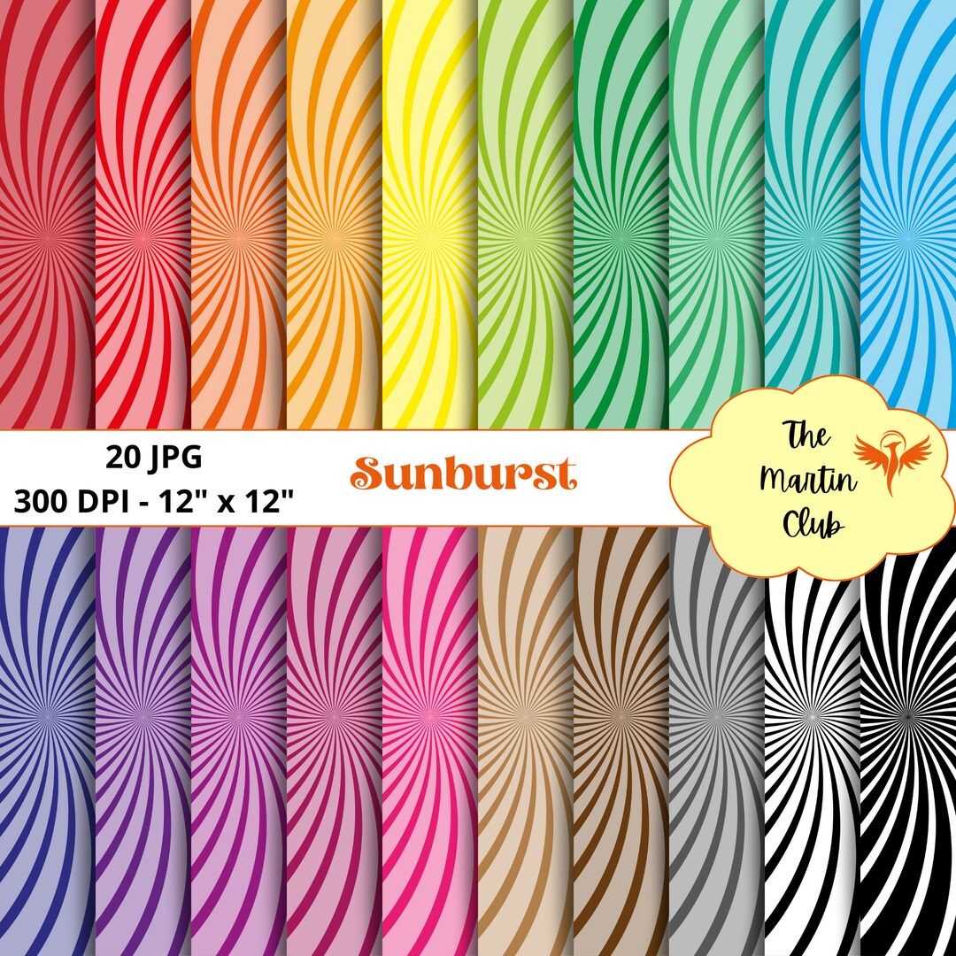 Sunburst Background Digital Papers Rainbow Sunburst Scrapbook Paper ...