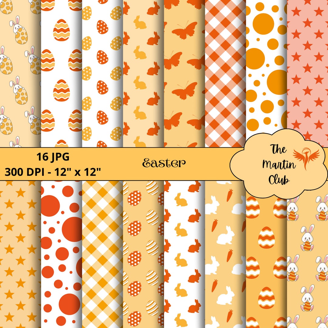Easter Digital Paper Orange Easter Spring Background Scrapbook Paper ...