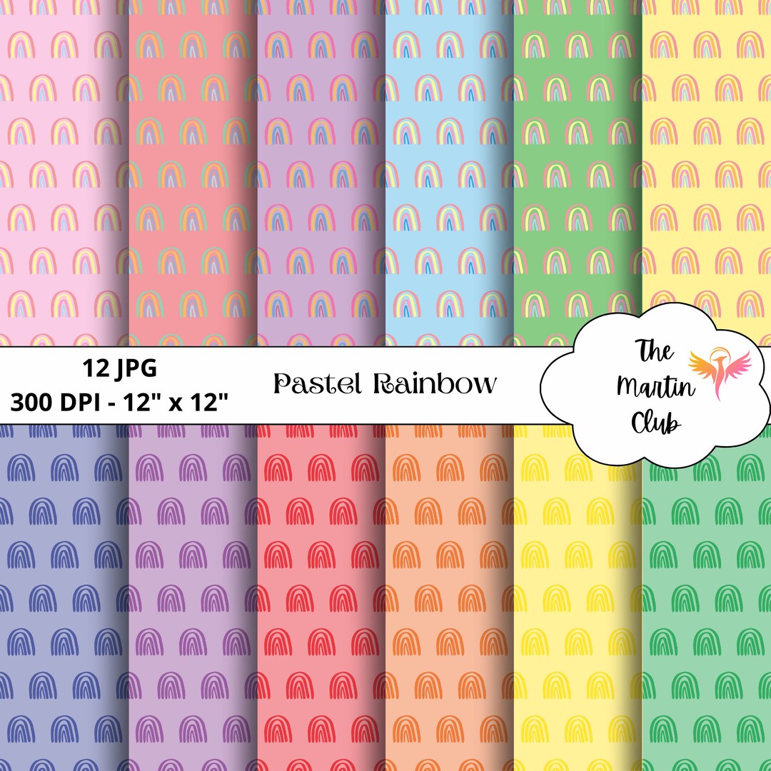 Rainbow Background Digital Papers Pastel Rainbow Scrapbook Paper ...