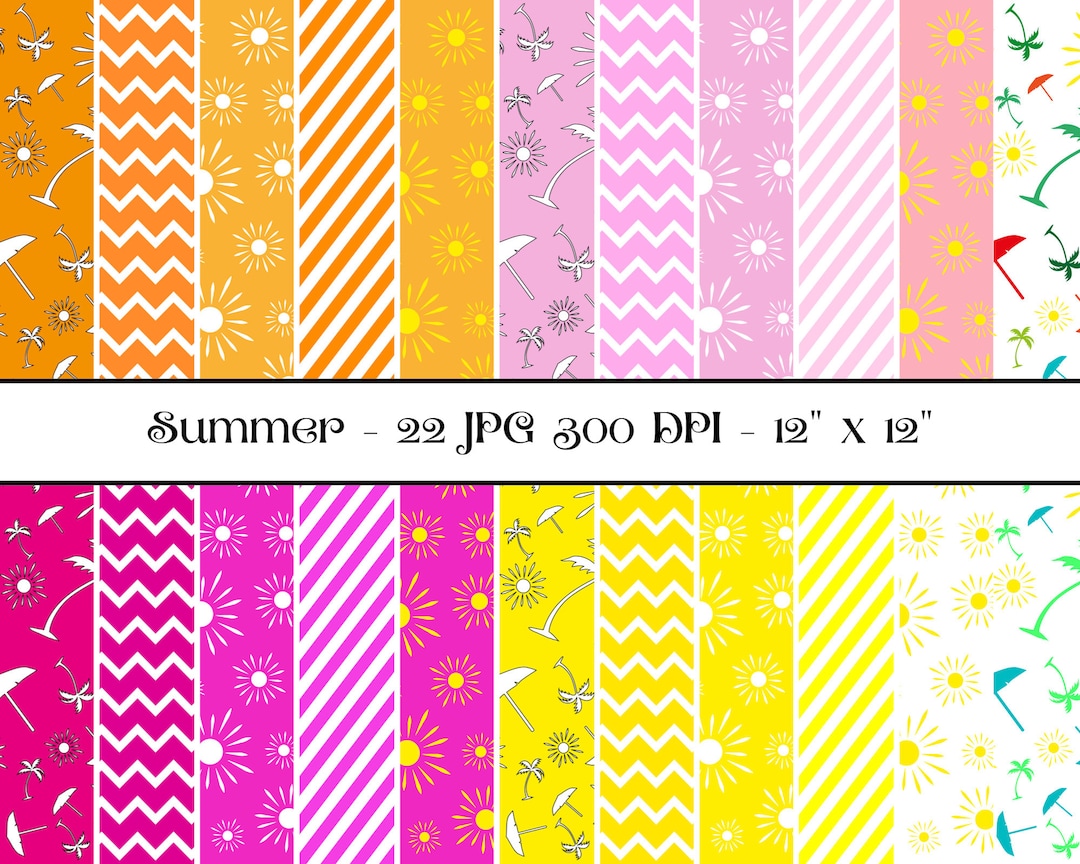 Summer Background Digital Papers Sun Palm Tree Beach Digital - Etsy