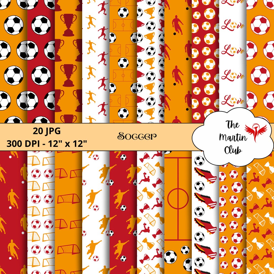 Soccer Digital Papers Background Burgundy Orange Football Sport ...