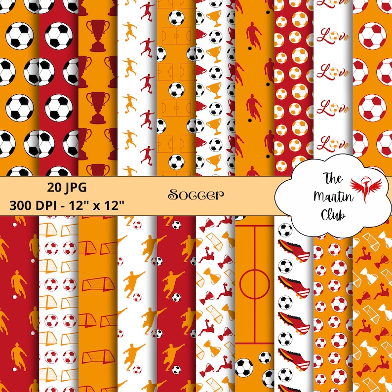 Soccer Digital Papers Background Burgundy Orange Football Sport ...