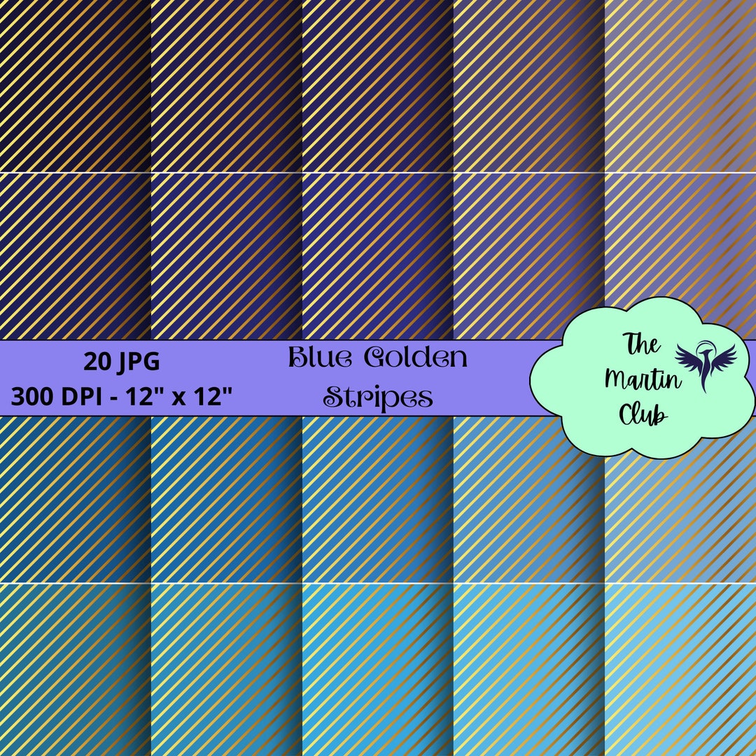 Blue Golden Stripes Digital Paper Background Blue Stripes Scrapbook ...